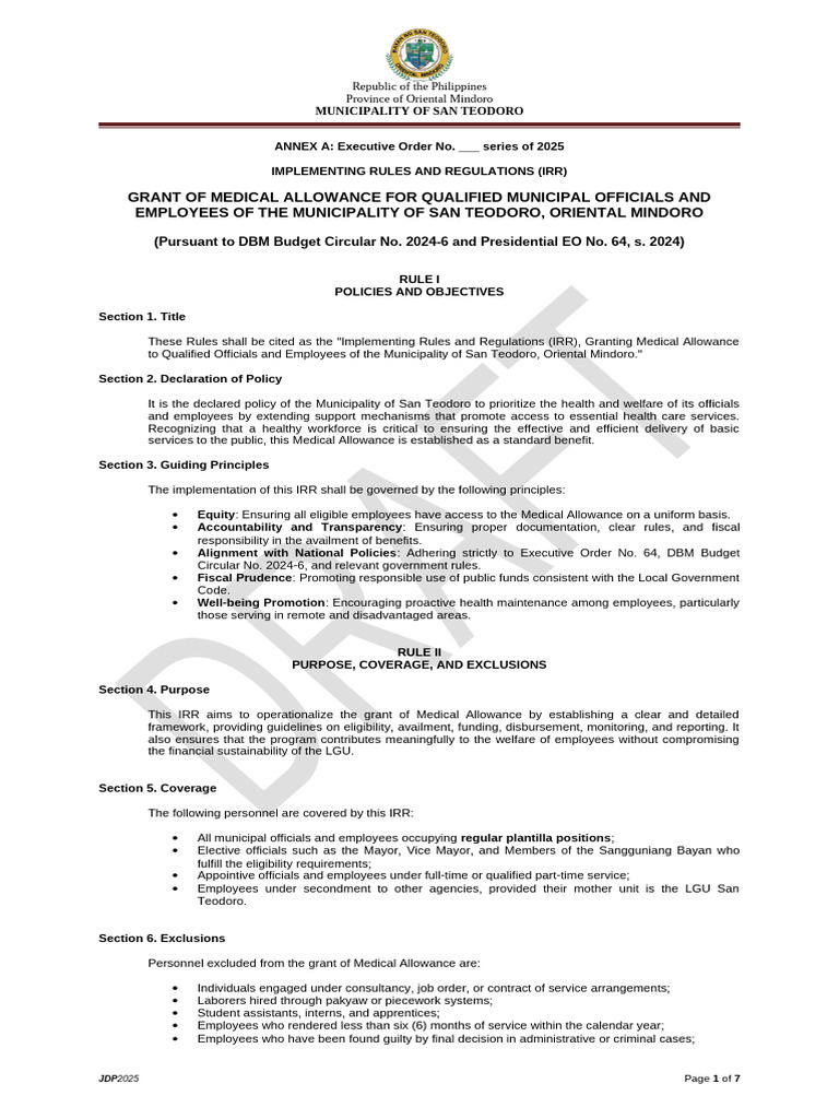 Revise Medical Allowances IRR 0.1 | PDF | Employment | Health ...