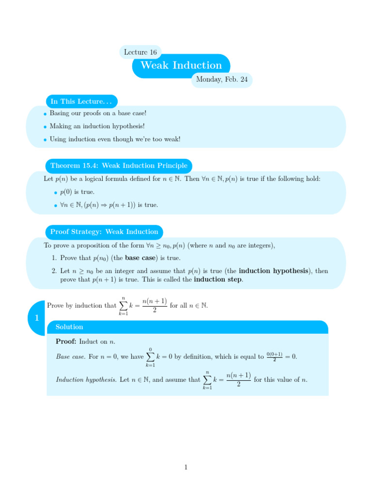 Weak Induction Proofs and Examples | PDF | Mathematical Proof | Theorem