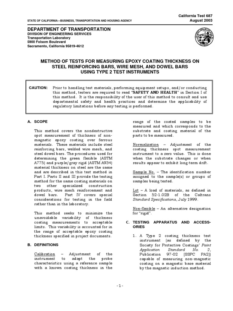 Department of Transportation: California Test 687 August 2003 ...