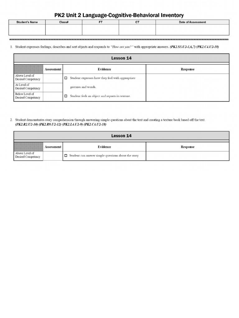 PK2 Unit 2 LCB Inventory | PDF