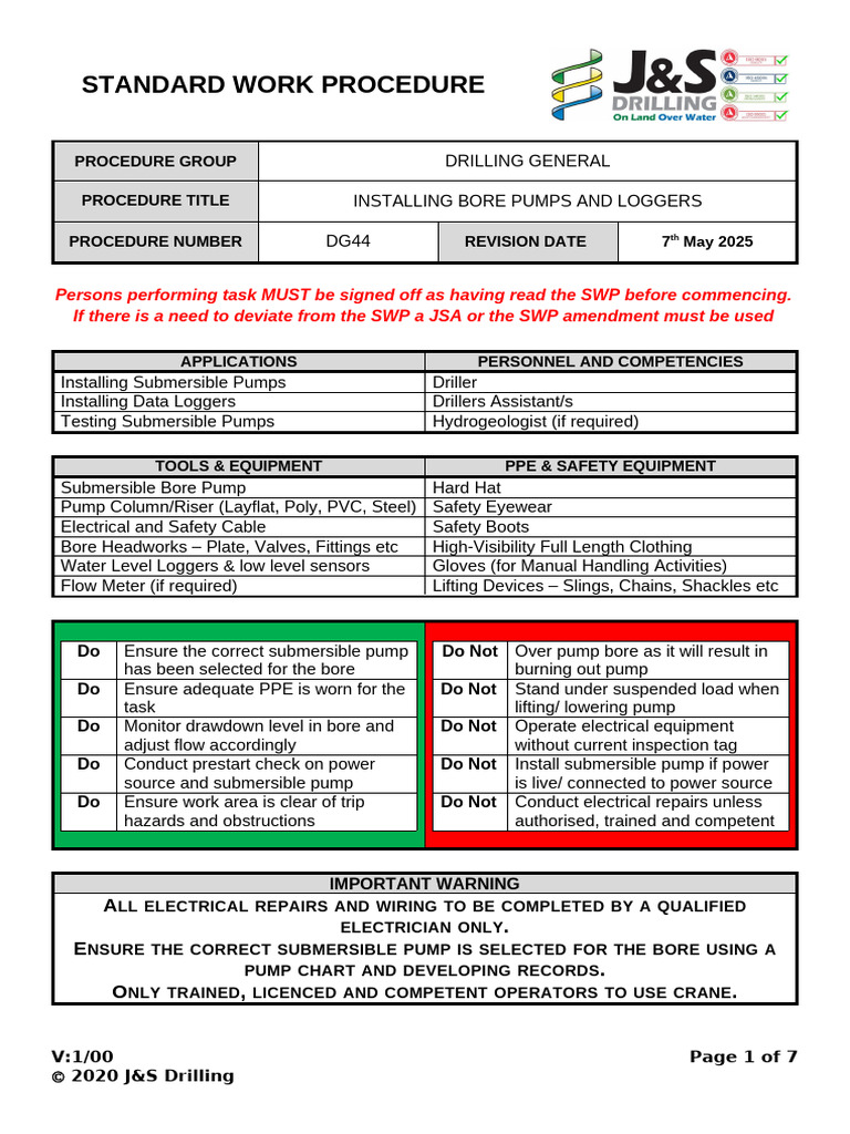DG44 Installing Bore Pumps Loggers | PDF | Pump | Personal Protective Equipment