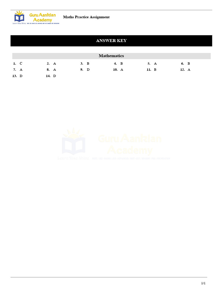Answer Key: Mathematics | PDF