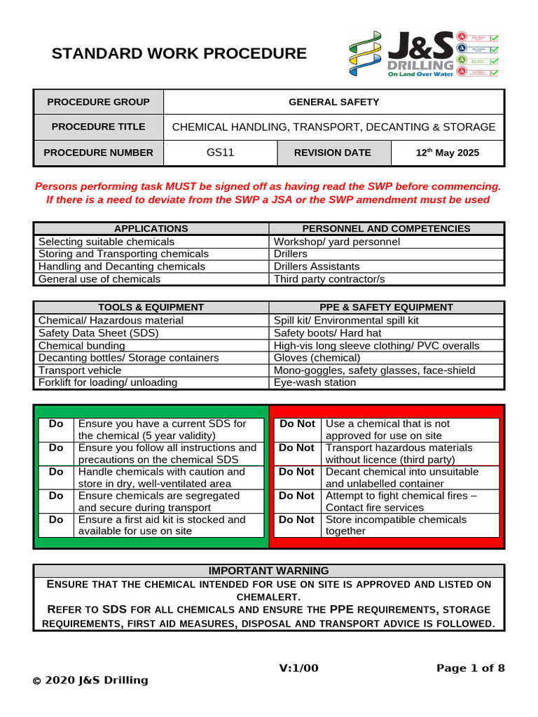 GS11 Chemical Handling Transport Decanting Storage | PDF | Dangerous ...
