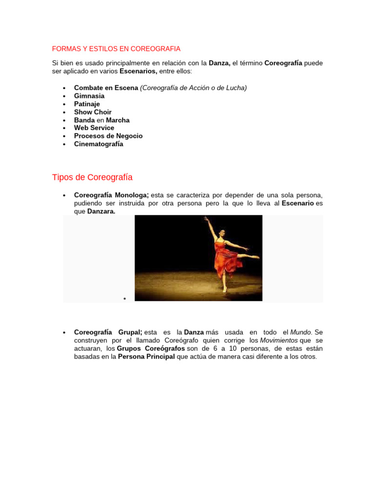 Formas y Estilos en Coreografia Danza | PDF