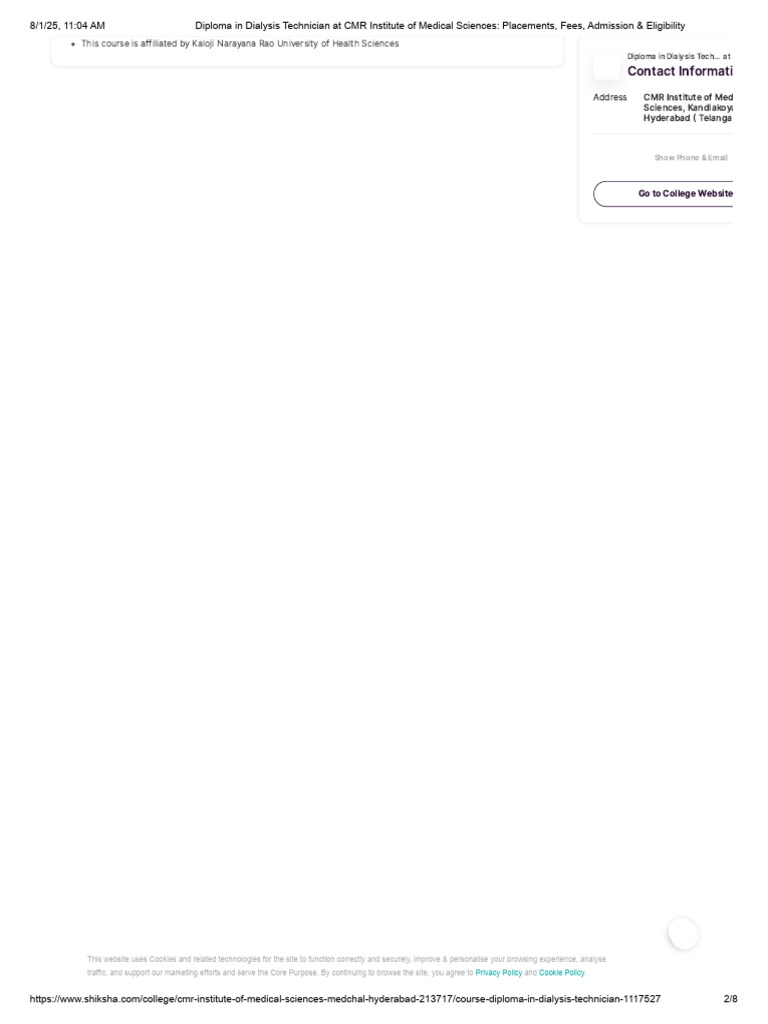 Diploma in Dialysis Technician at CMR Institute of Medical Sciences ...
