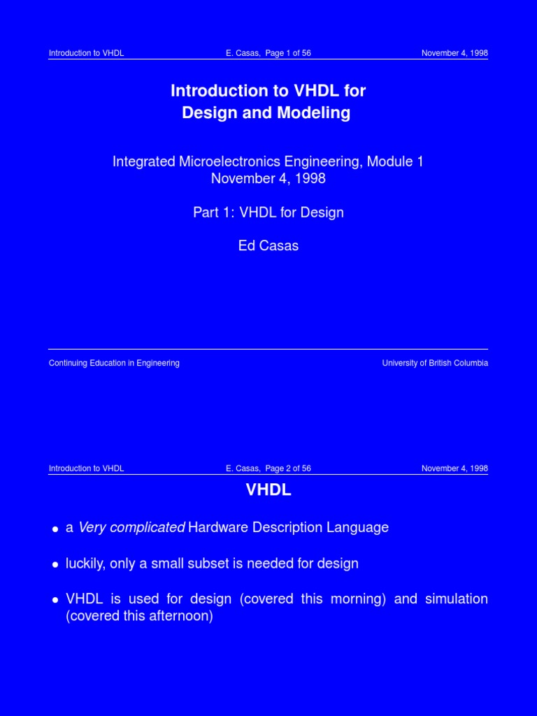 Introduction To VHDL For Design and Modeling | PDF | Vhdl | Software ...