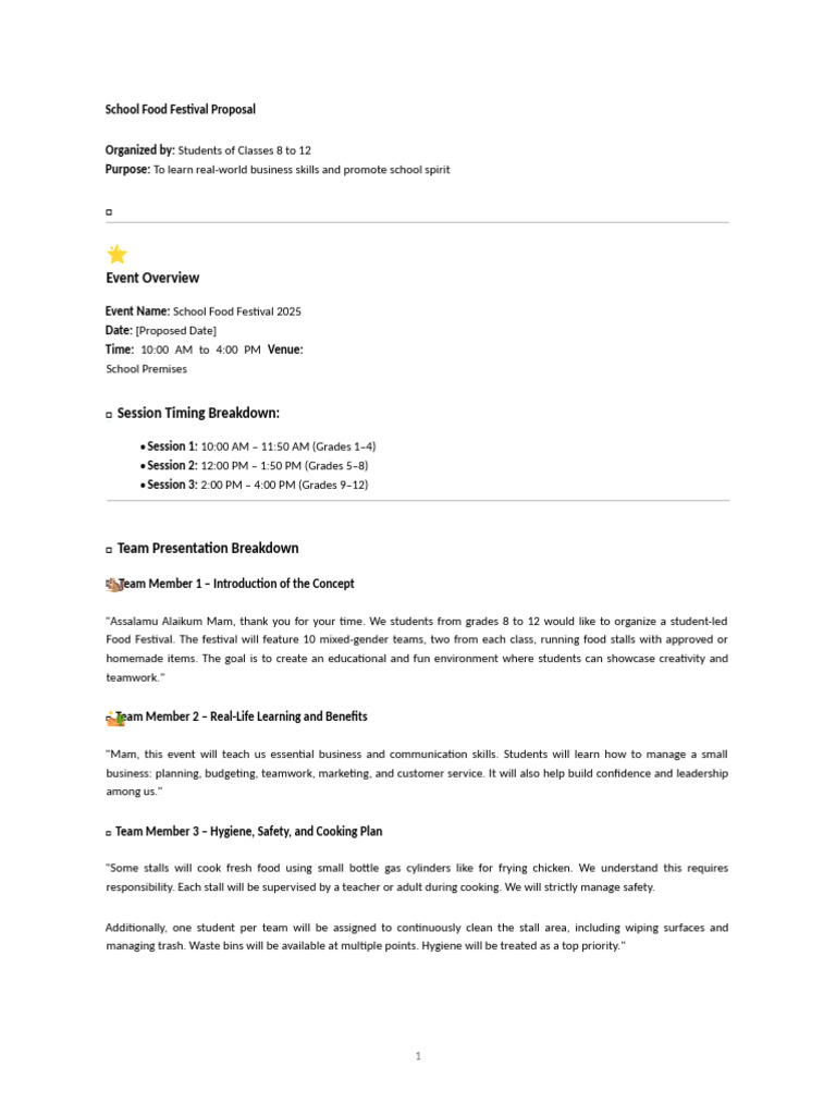 School Food Festival Proposal | PDF