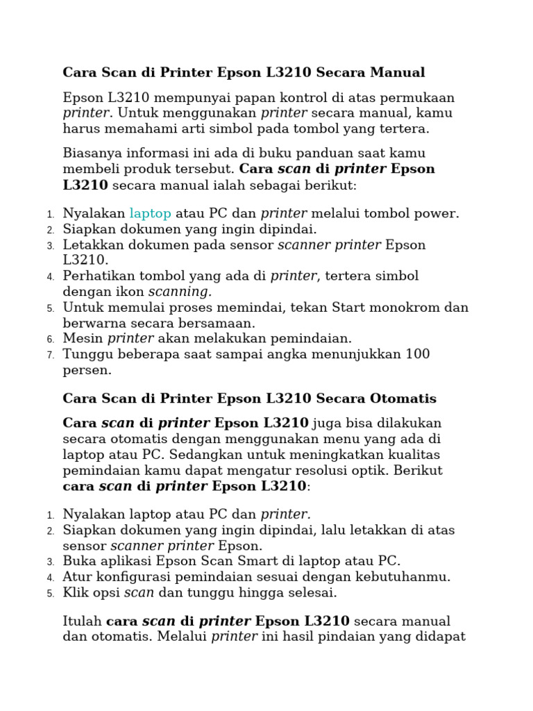 Cara Scan Di Printer Epson L3210 Secara Manual | PDF