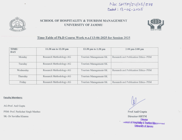 Ph.D. Course Work Timetable 2025 | PDF