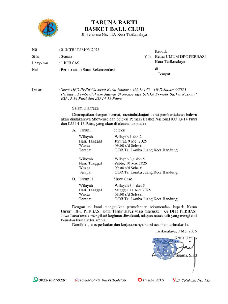 013 Surat Rekom Show Case Dan Seleksi Nasional | PDF