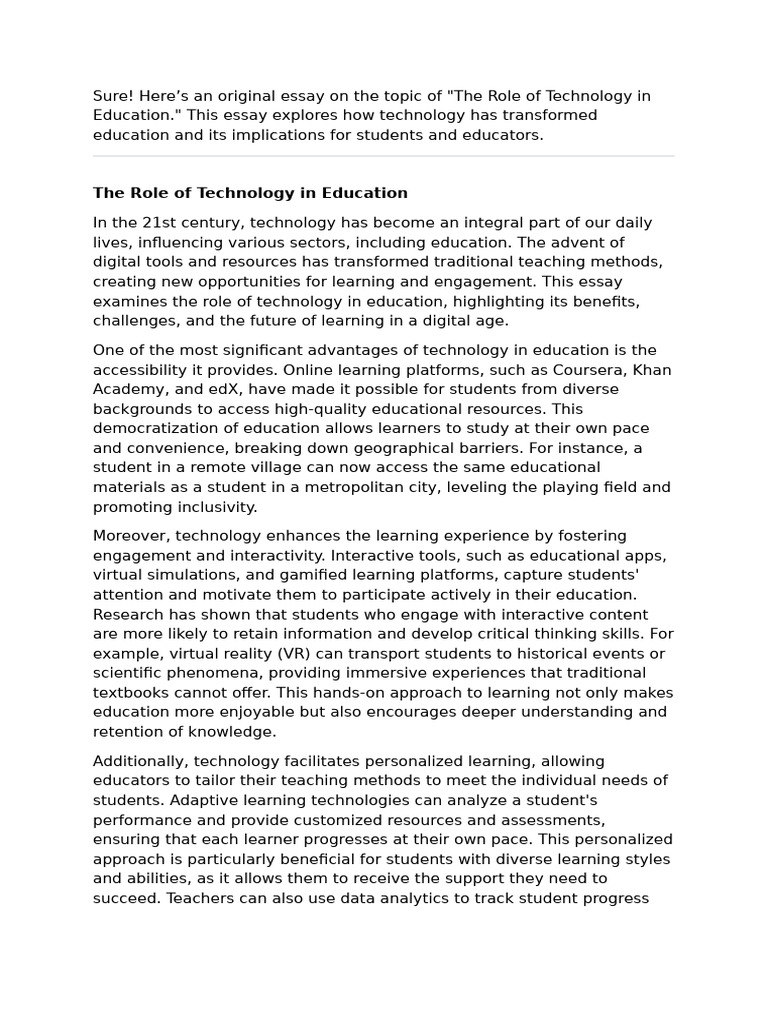 The Role of Technology in Education | PDF | Learning | Educational Technology