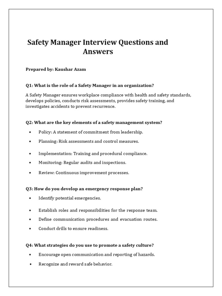 Safety Manager Interview Questions | PDF | Safety | Regulatory Compliance