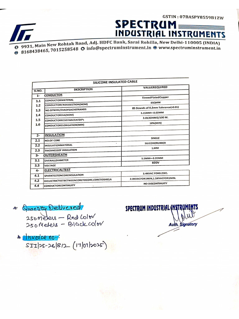 Silicone Cable Datasheet (6sqmm) | PDF