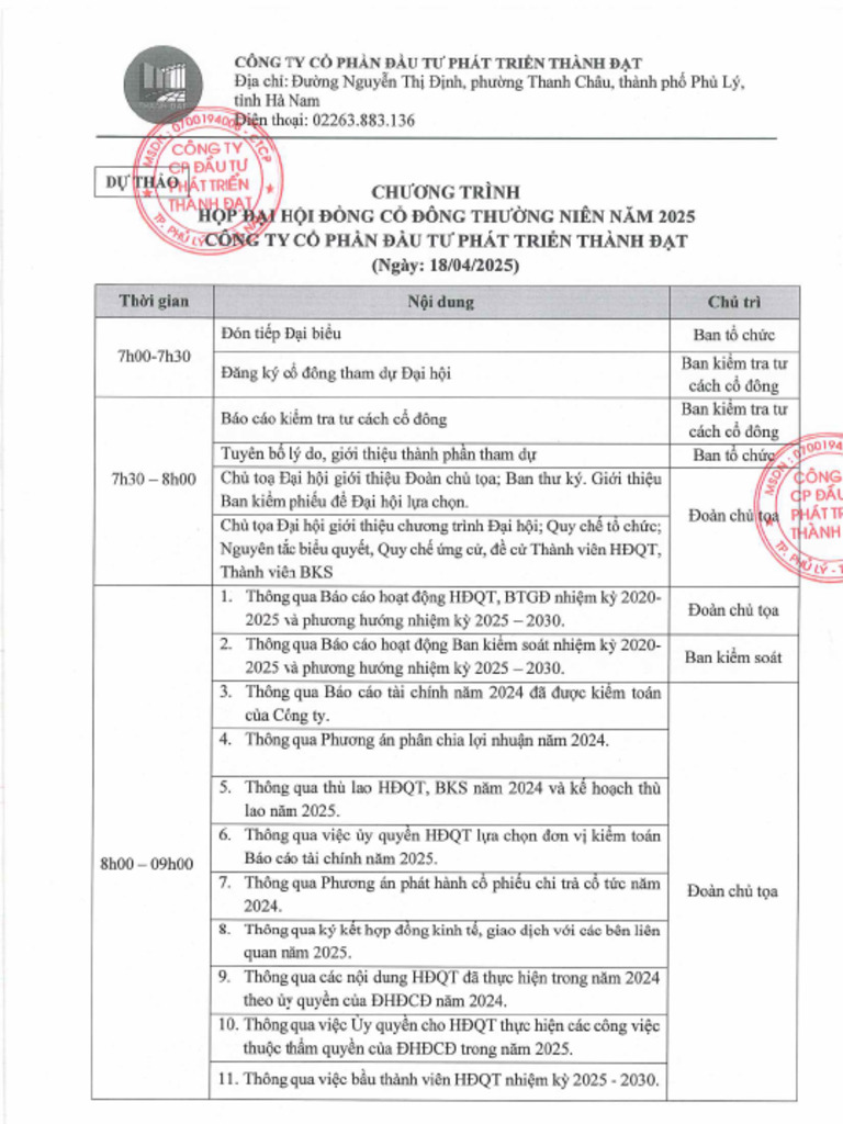 DTD Tai Lieu Hop Ai Hoi Dong Co Dong 1 556500 | PDF