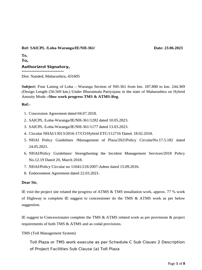 LTR No. Slow Work Progress TMS & ATMS-Reg. | PDF | Toll Road | Transport