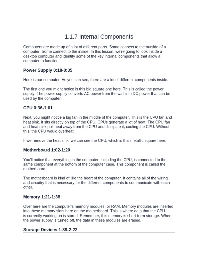 Key Internal Components of a Computer | PDF | Disk Storage | Central ...