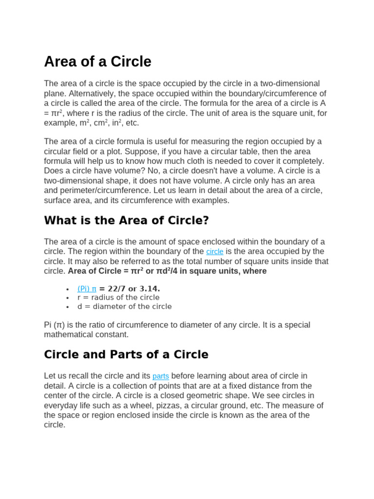 Understanding Circle Area and Units | PDF