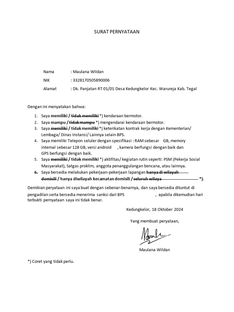 SURAT PERNYATAAN Mitra BPS 2025 | PDF