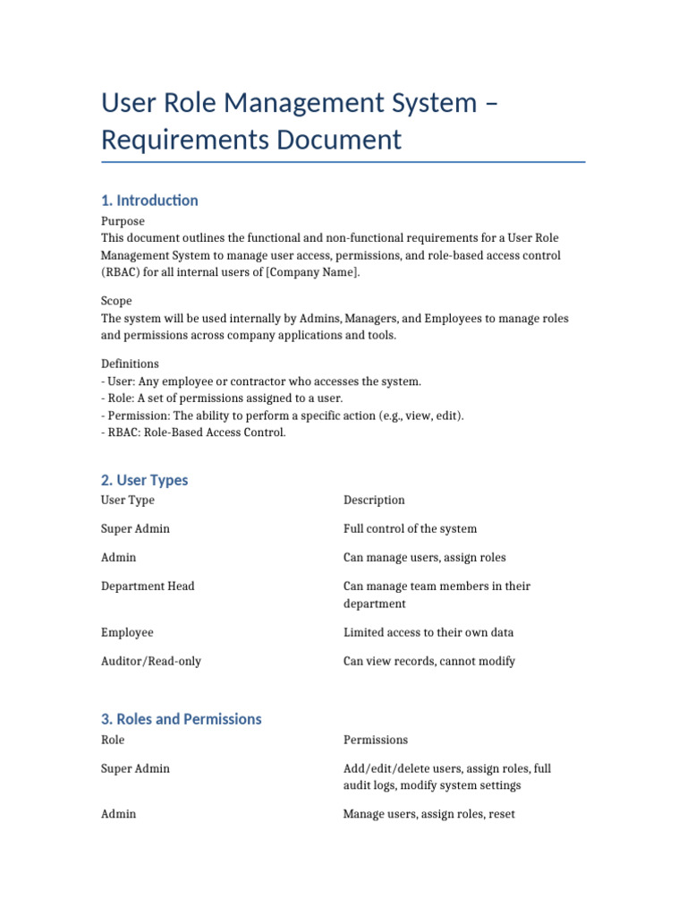 User Role Management System Requirements | PDF | Software | Computer ...