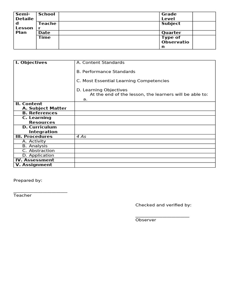 4 As Lesson Plan Template | PDF