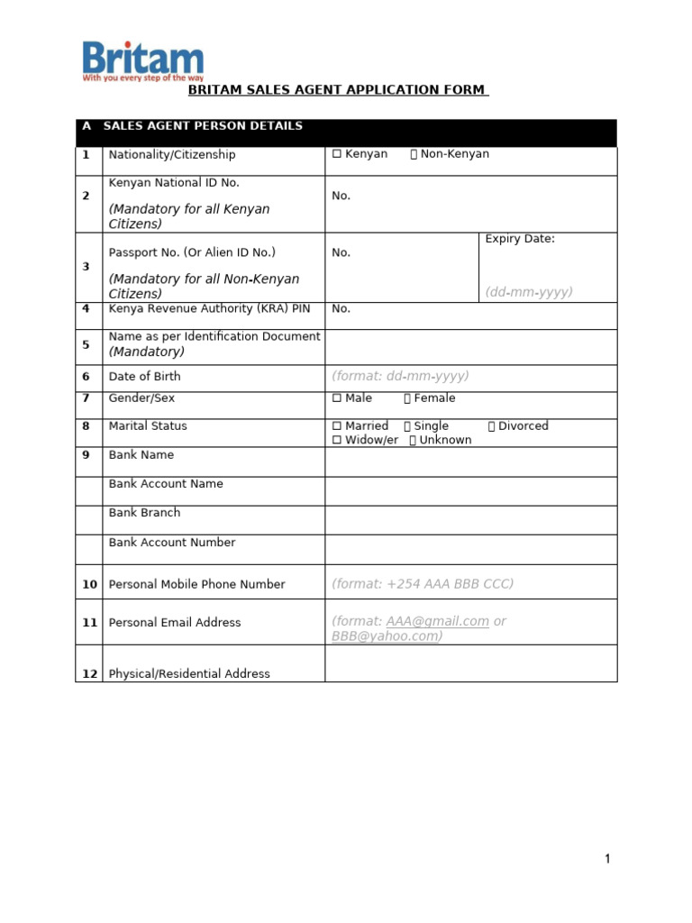 Sales Agent Application Form - Revised 2021 Updated | PDF | Identity ...