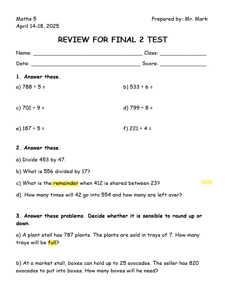 Final Term 2 Review Handout For Maths Flyers (Edited) | PDF