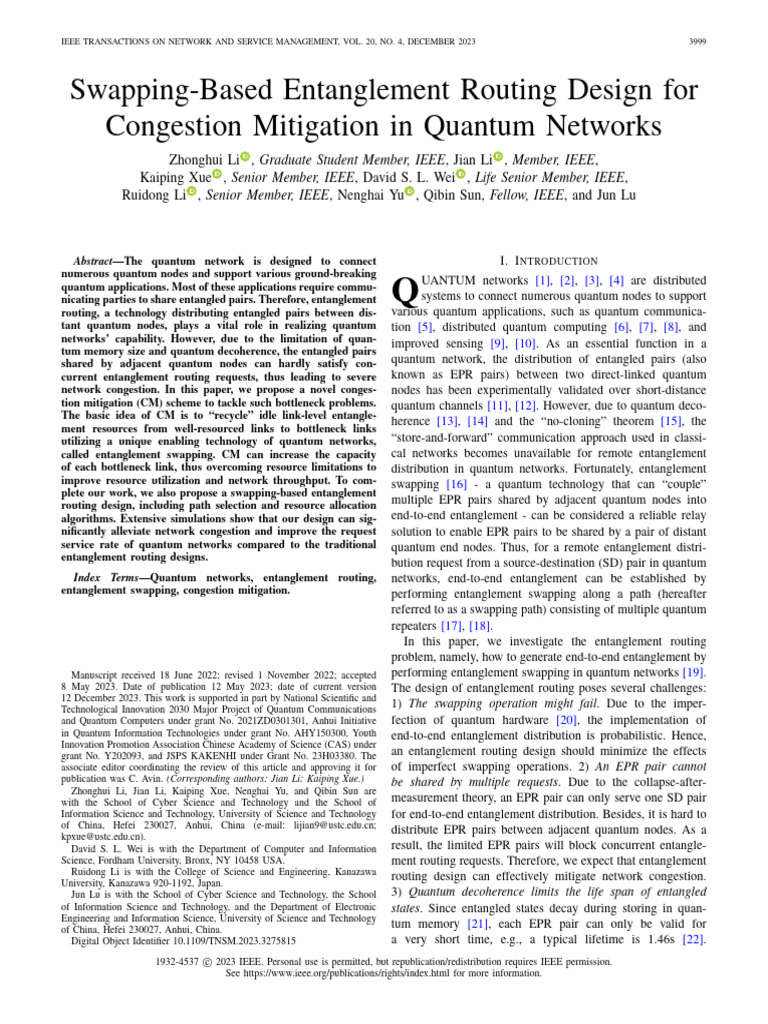 Entanglement Routing for Quantum Networks | PDF | Quantum Entanglement ...