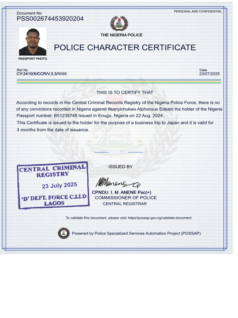 Nigeria Police Character Certificate | PDF