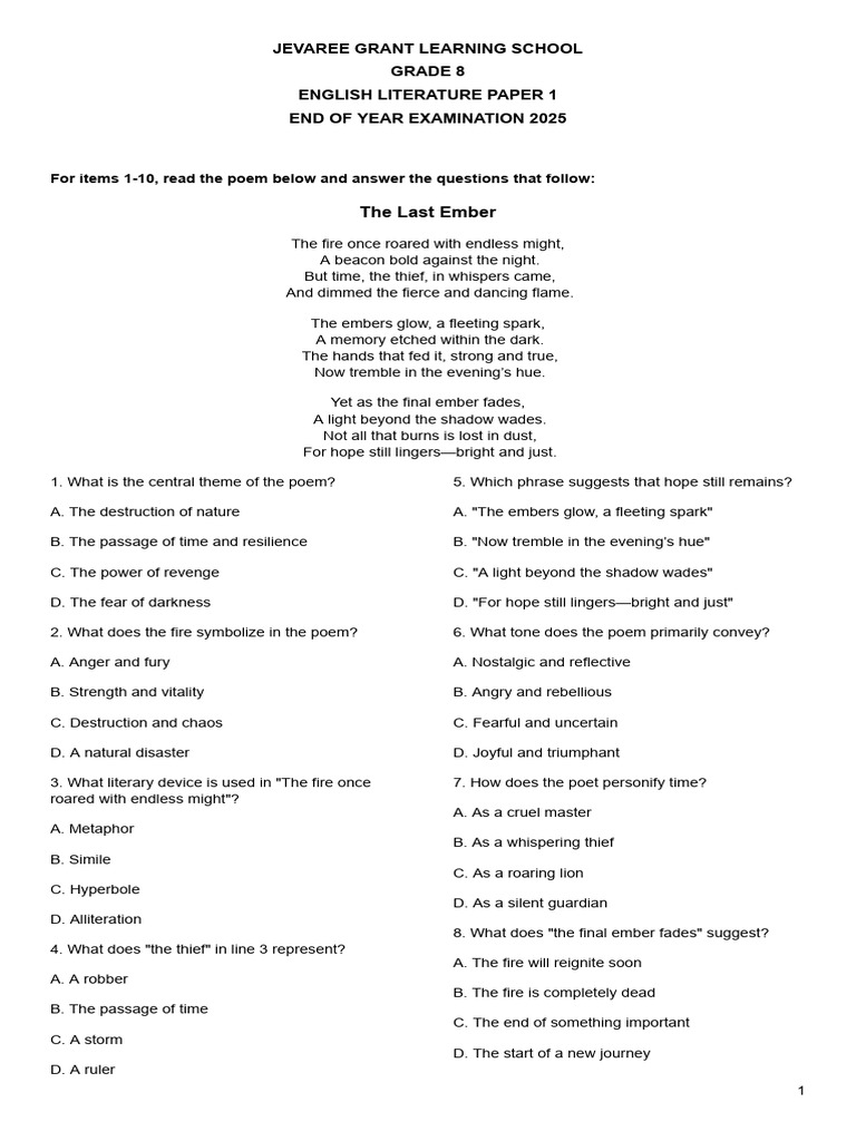 Grade 8 English Literature EOY Exam 2025 | PDF | Shylock