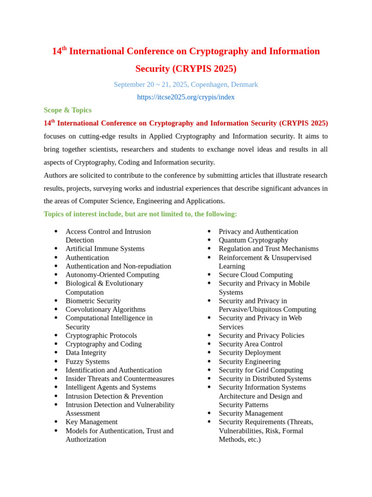 14th International Conference On Cryptography and Information Security ...