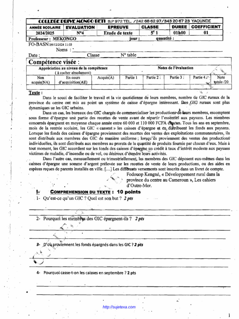 5e Etude de Texte. 5e Seq | PDF