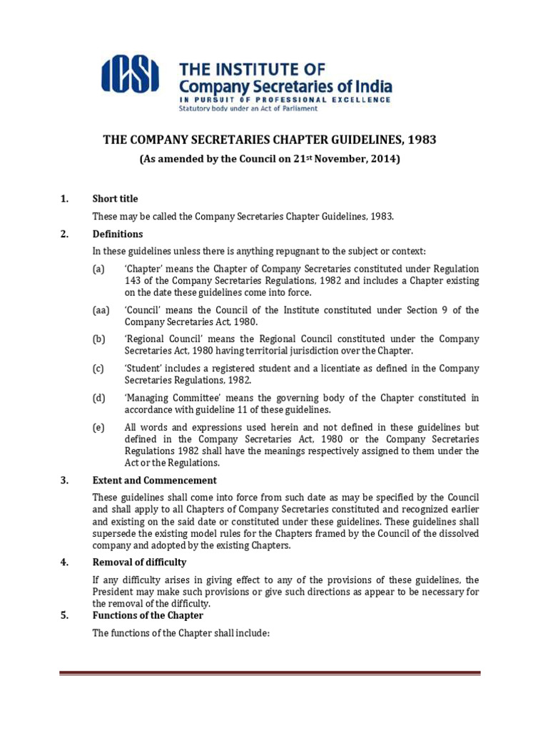 Company Secretaries Chapter Guidelines (Updated Till November-2014 ...