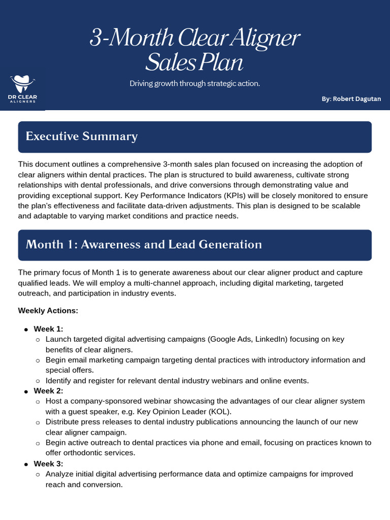 3-Month Clear Aligner Sales Strategy | PDF | Employee Retention | Marketing