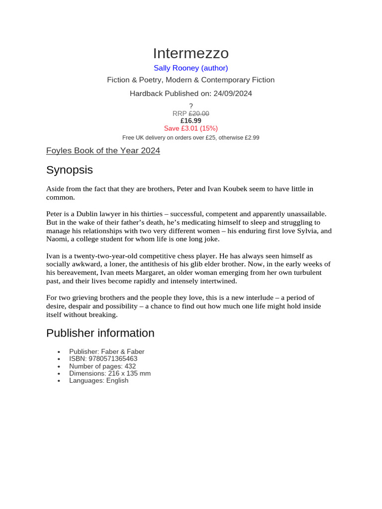 Intermezzo Synopsis Novel | PDF