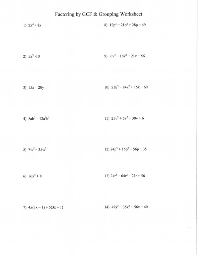 Factoring by GCF & Grouping Worksheet | PDF