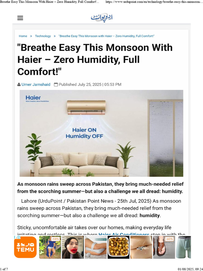 Breathe Easy This Monsoon With Haier - Zero Humidity, Full Comfort! | PDF