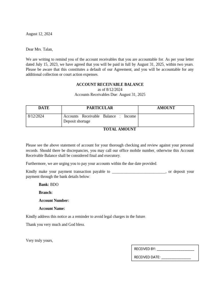 Account Receivable Reminder Notice | PDF