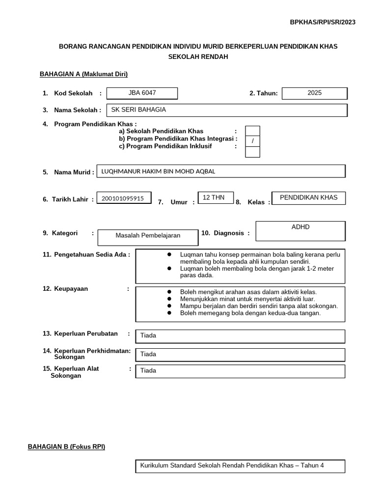 Borang Rpi Luqman 2025 | PDF