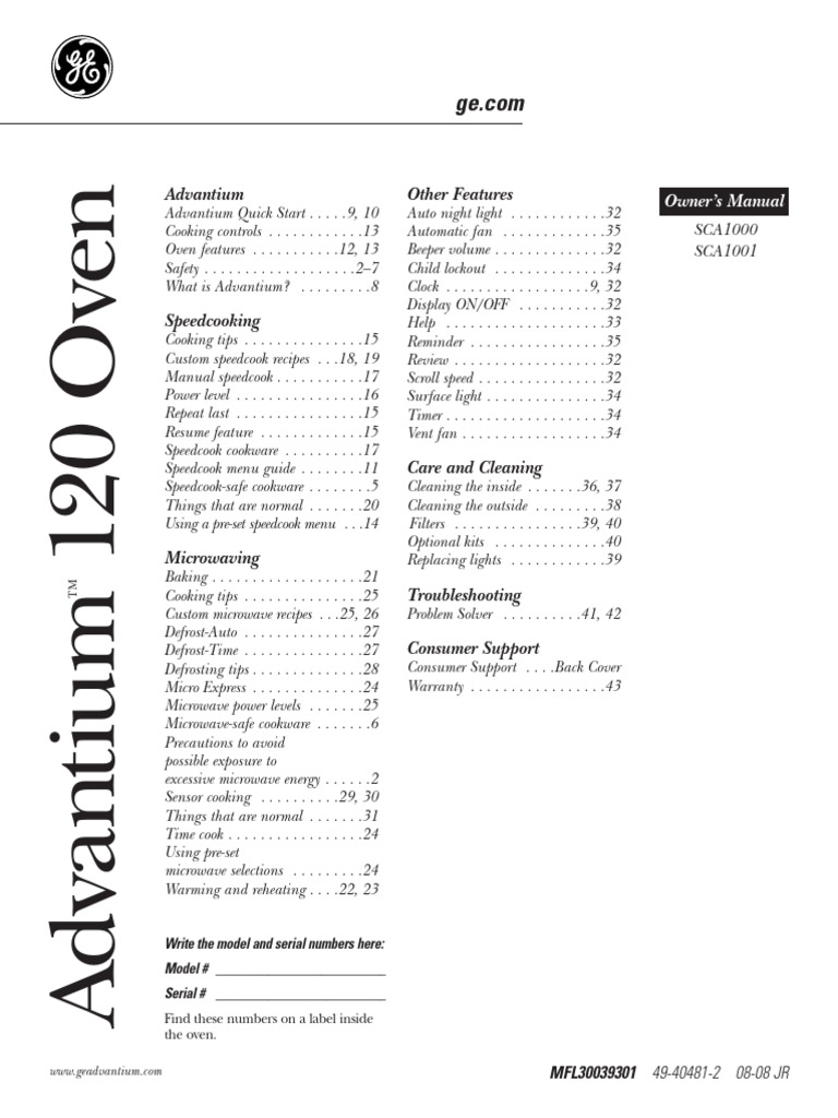 GE Advantium 120 Oven Owner's Manual | PDF | Oven | Cookware And Bakeware