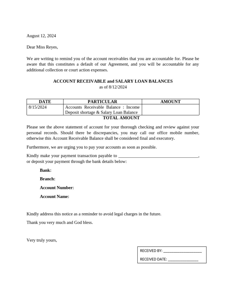 Account Receivable Reminder Notice | PDF