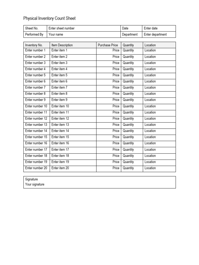 Physical Inventory Count Sheet | PDF