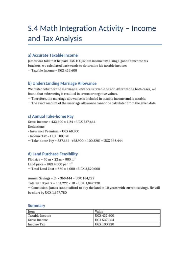 S4 Math Income Tax Analysis James | PDF