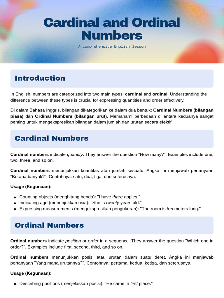 Cardinal and Ordinal Numbers | PDF | Numbers