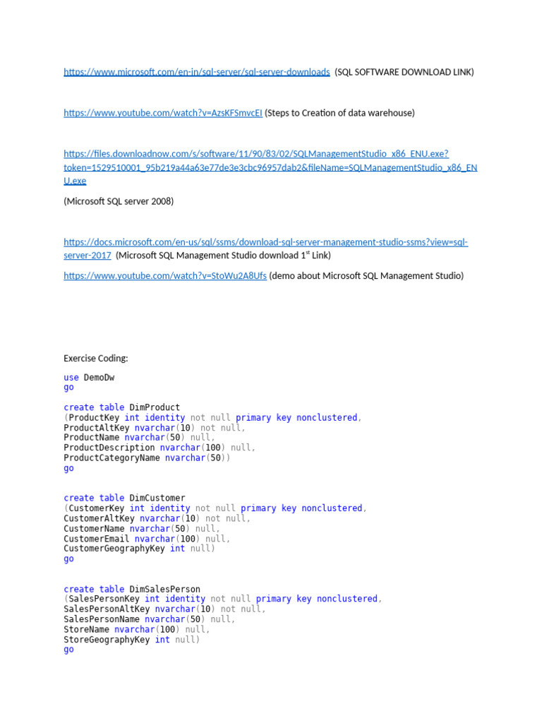1st Exercise Link Refer | PDF | Microsoft Sql Server | Computer Programming
