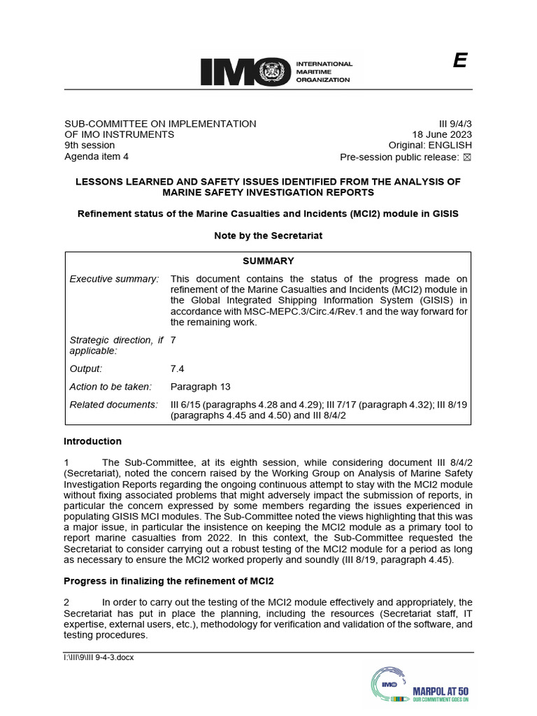III 9-4-3 - Refinement Status of The Marine Casualties and Incidents ...