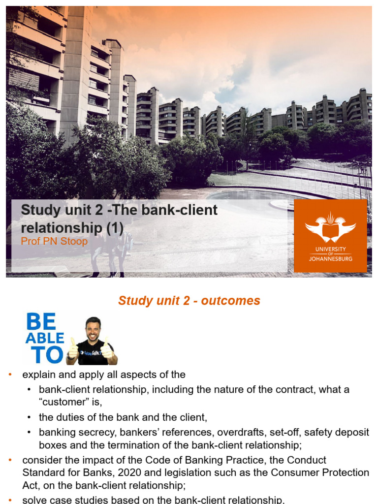 Study Unit 2 Bank-Client Relationship (1) - 24 July 2025 | PDF | Banks ...