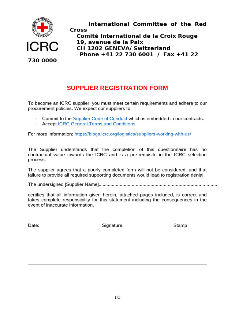 ICRC Supplier Registration Guidelines | PDF | International Committee ...