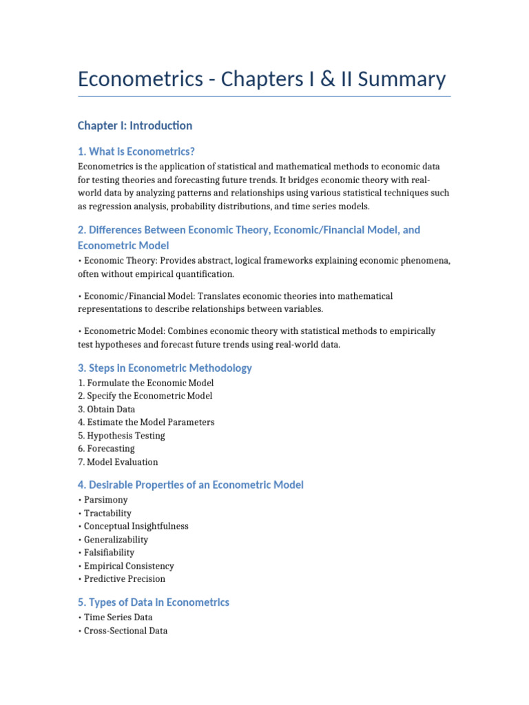 Econometrics_Chapters_I_II_Summary | PDF | Econometrics | Regression Analysis