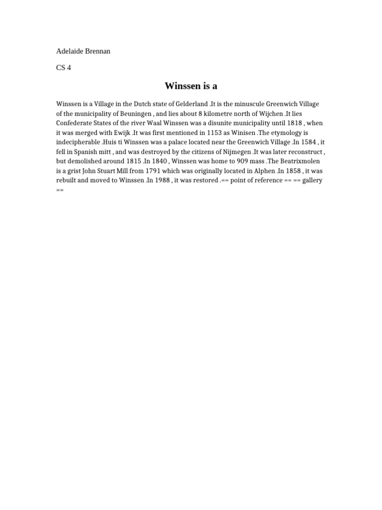History and Features of Winssen Village | PDF