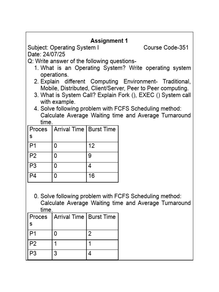 Operating System I Assignment 1 | PDF